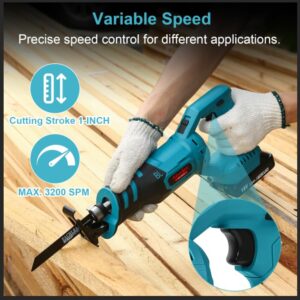 Cordless Reciprocating Saw Kit with 18V 2.0Ah Li-ion Battery and Charger,Electric Battery Powered Saw for Wood/Metal/PVC Pipe Cutting