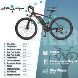 ANCHEER Electric Bike for Adults, 500W EBike, 48V 500WH Removable Battery, 3.5H Fast Charge, 21-Speed Gears, 26 * 2.1" Electric Mountain Bike, Color Display, Cruise Control, Ebikes for Adults