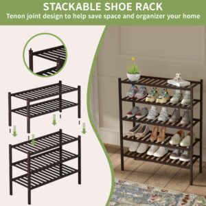 ROMGUAR CRAFT 3 Tier Bamboo Shoe Rack for Closet Free Standing Wood Shoe Shelf for Entryway Small Space Stackable 27"x11"x20" (Brown)