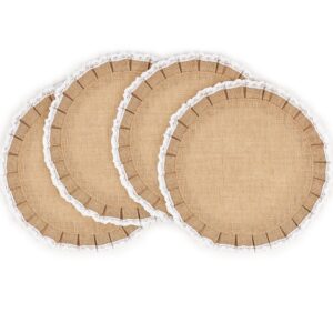 junxia burlap round placemats set of 4 place mats for dining tables 15 inch kitchen jute ruffled lace farmhouse table mats