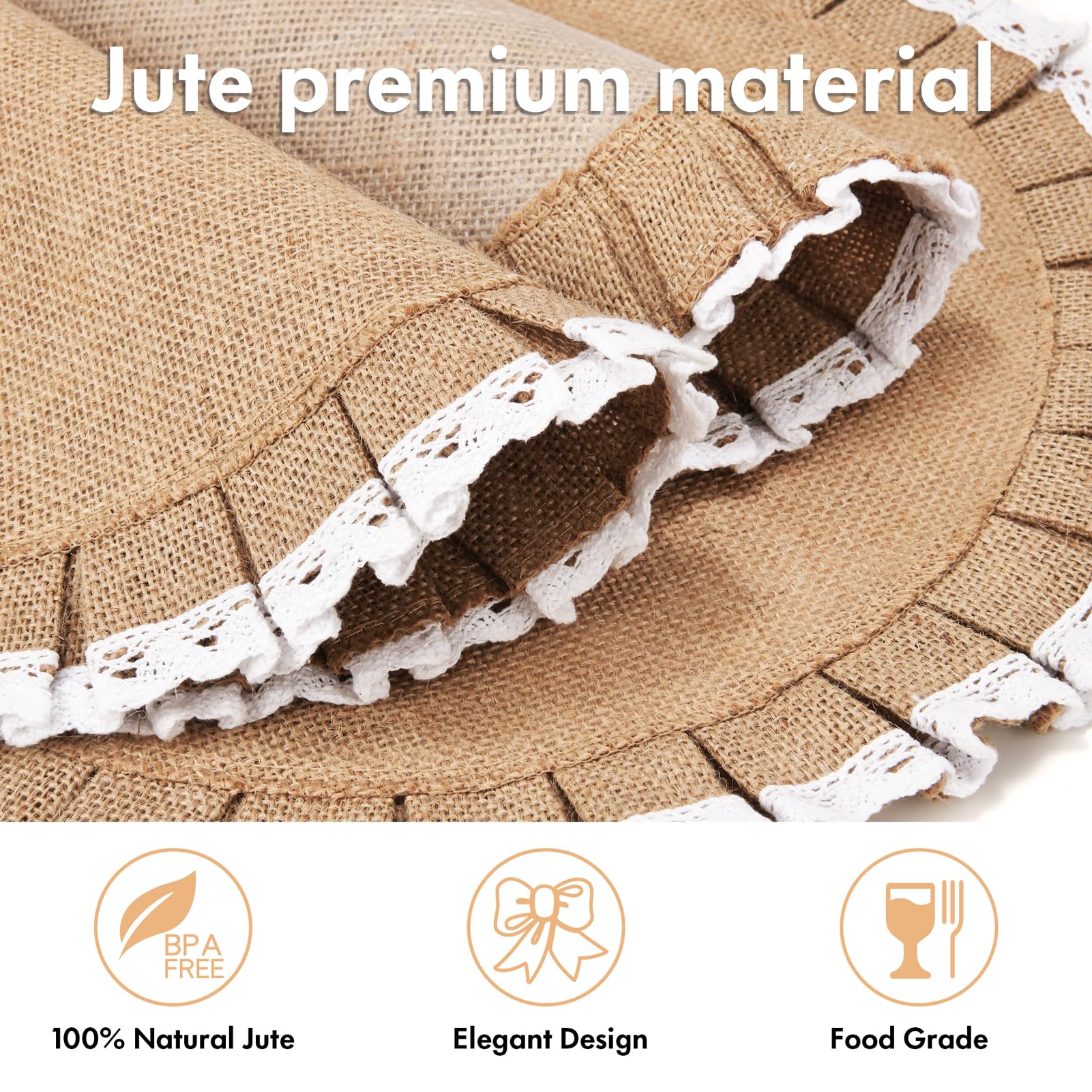 Junxia Burlap Round Placemats Set of 4 Place Mats for Dining Tables 15 Inch Kitchen Jute Ruffled Lace Farmhouse Table Mats