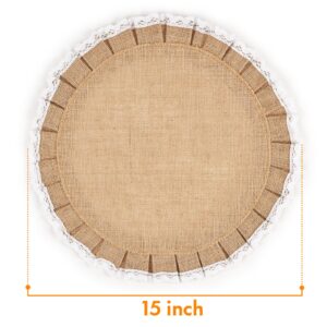 Junxia Burlap Round Placemats Set of 4 Place Mats for Dining Tables 15 Inch Kitchen Jute Ruffled Lace Farmhouse Table Mats