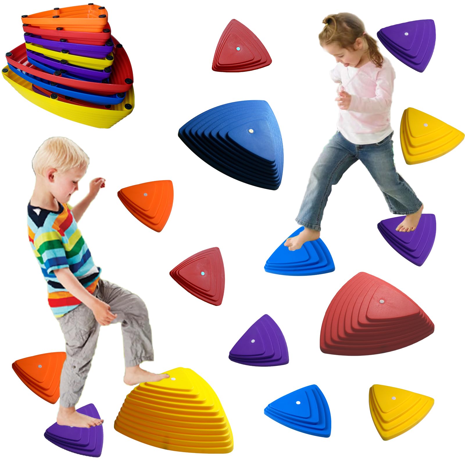 Juoe 15Pcs Non-Slip Plastic Balance Stepping Stones for kids,up to 220 Ibs for Obstacle Courses Coordination Game Sensory Toys for Toddlers,Indoor or Outdoor Play Equipment Toys Toddler Ages 3-8+