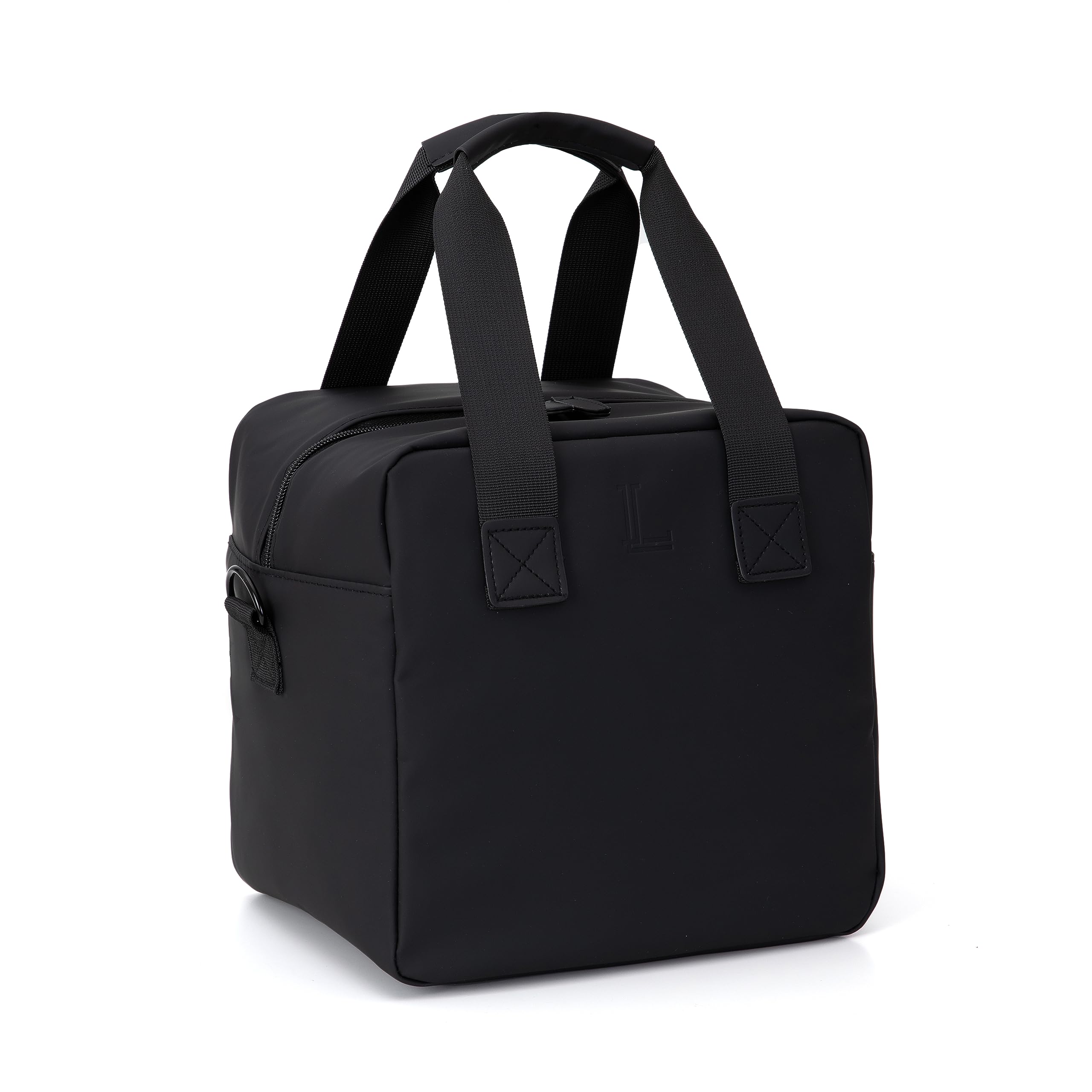 LEONORE Lunch Bag | Insulated Cooler for Work, College, Travel | Large Reusable Lunchbox for Men & Women | Vegan Leather Designer Tote (Matte Black)