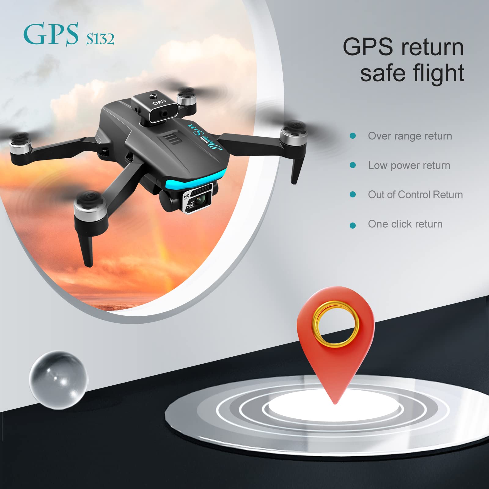 S132 Drone With Camera For Adults 4k 1080P HD Foldable Dron rc Drones Toys GPS Auto Return One Touch Take-off and Landing Adjustable Lens (with Carrying Case) (black)