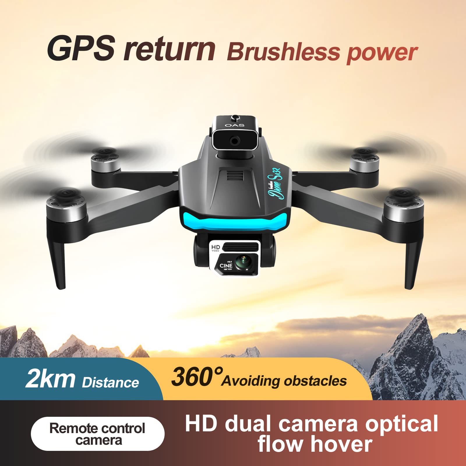 S132 Drone With Camera For Adults 4k 1080P HD Foldable Dron rc Drones Toys GPS Auto Return One Touch Take-off and Landing Adjustable Lens (with Carrying Case) (black)