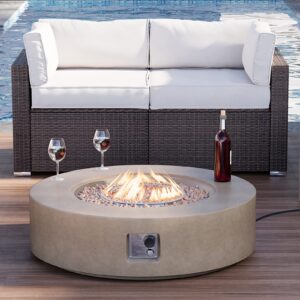 hompus outdoor round propane fire pit table, 41''x12'' fire table, 50000 btu fire pit w free waterproof cover & fire stone for patio, garden, grey