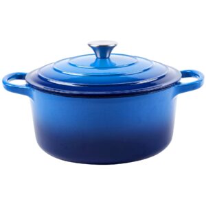 6 quart enameled cast iron dutch oven with lid - big dual handles - oven safe up to 500°f - classic round pot for versatile cooking blue