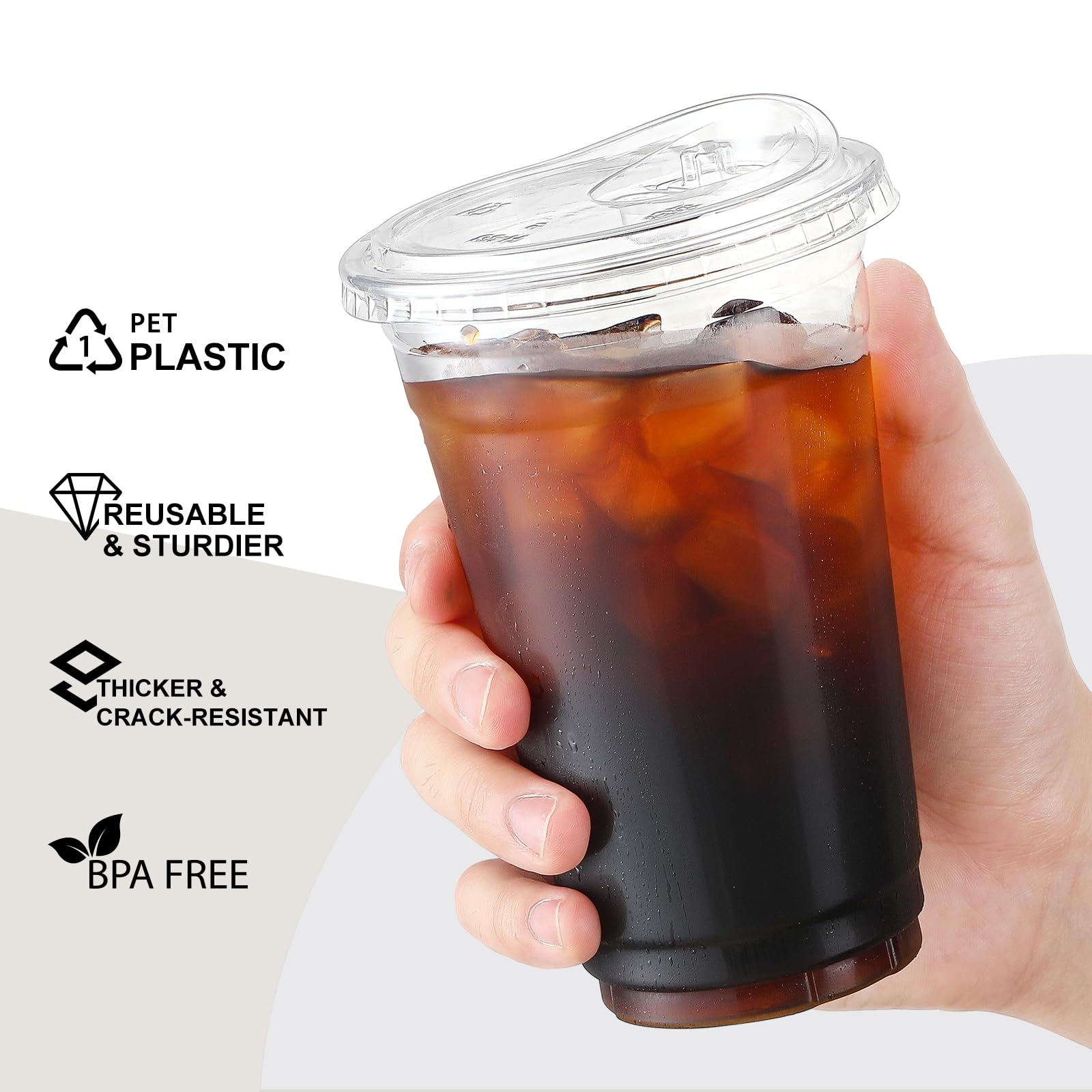 AOZITA 100 Sets, 16 oz Crystal Clear Plastic Cups With Sip Lids, Disposable Cups With Sip Through Lids for Iced Coffee, Smoothie, Milkshake, Cold Drinks