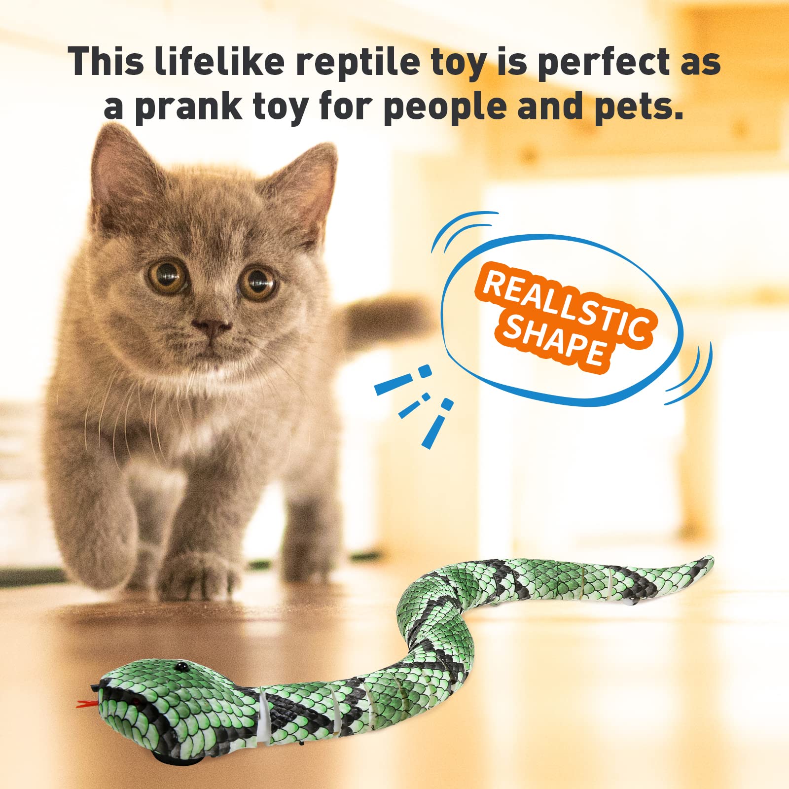 FauKait Cat Toys Snake Interactive,Kitten Toys,Realistic Simulation Smart Sensing Snake Toy,USB Rechargeable,Automatically Sense Obstacles and Escape,Tricky Snake for Indoor Cats Dogs(Green Snake)