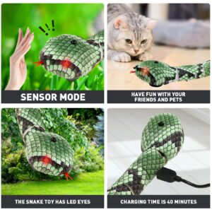 FauKait Cat Toys Snake Interactive,Kitten Toys,Realistic Simulation Smart Sensing Snake Toy,USB Rechargeable,Automatically Sense Obstacles and Escape,Tricky Snake for Indoor Cats Dogs(Green Snake)