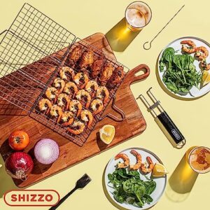 SHIZZO Shallow Grill Basket Set, Grilling Accessories Barbecue BBQ, Stainless Steel Folding Portable Outdoor Camping Rack for Fish, Shrimp, Vegetables, Cooking Accessories, Gift for Family, Freinds