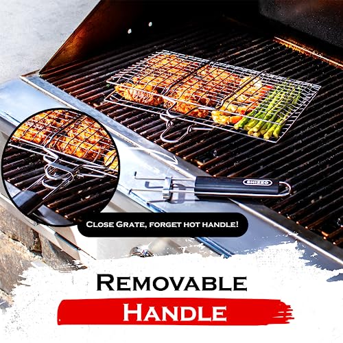 SHIZZO Shallow Grill Basket Set, Grilling Accessories Barbecue BBQ, Stainless Steel Folding Portable Outdoor Camping Rack for Fish, Shrimp, Vegetables, Cooking Accessories, Gift for Family, Freinds