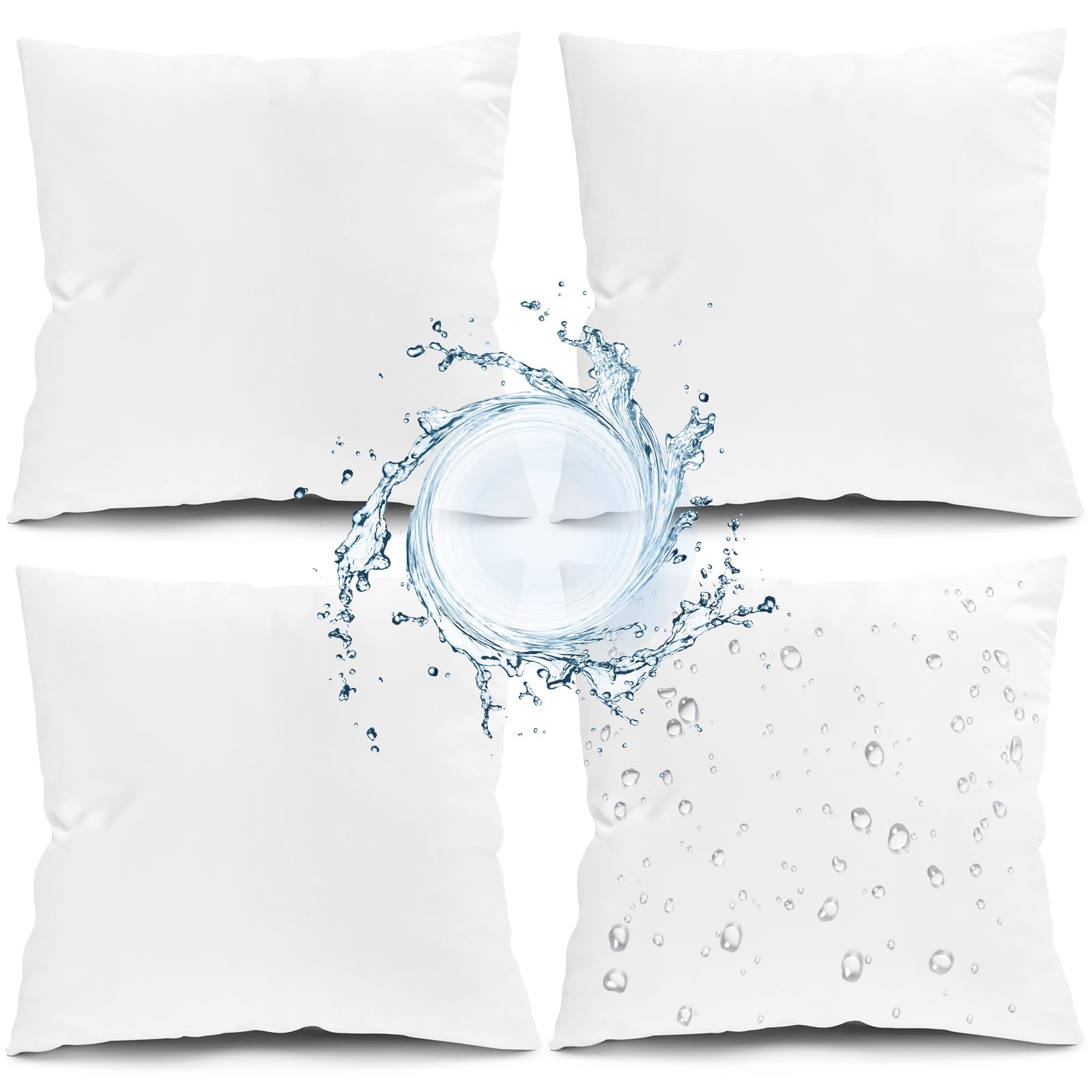 Fixwal Outdoor Pillow Inserts, 22 x 22 Inch Waterproof Pillows Inserts, 4 Pack Pillow Form for Patio, White