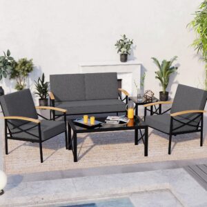 jamfly 5 piece outdoor metal patio furniture sectional set, outdoor metal furniture patio conversation sets with coffee table for patio,backyard,balcony