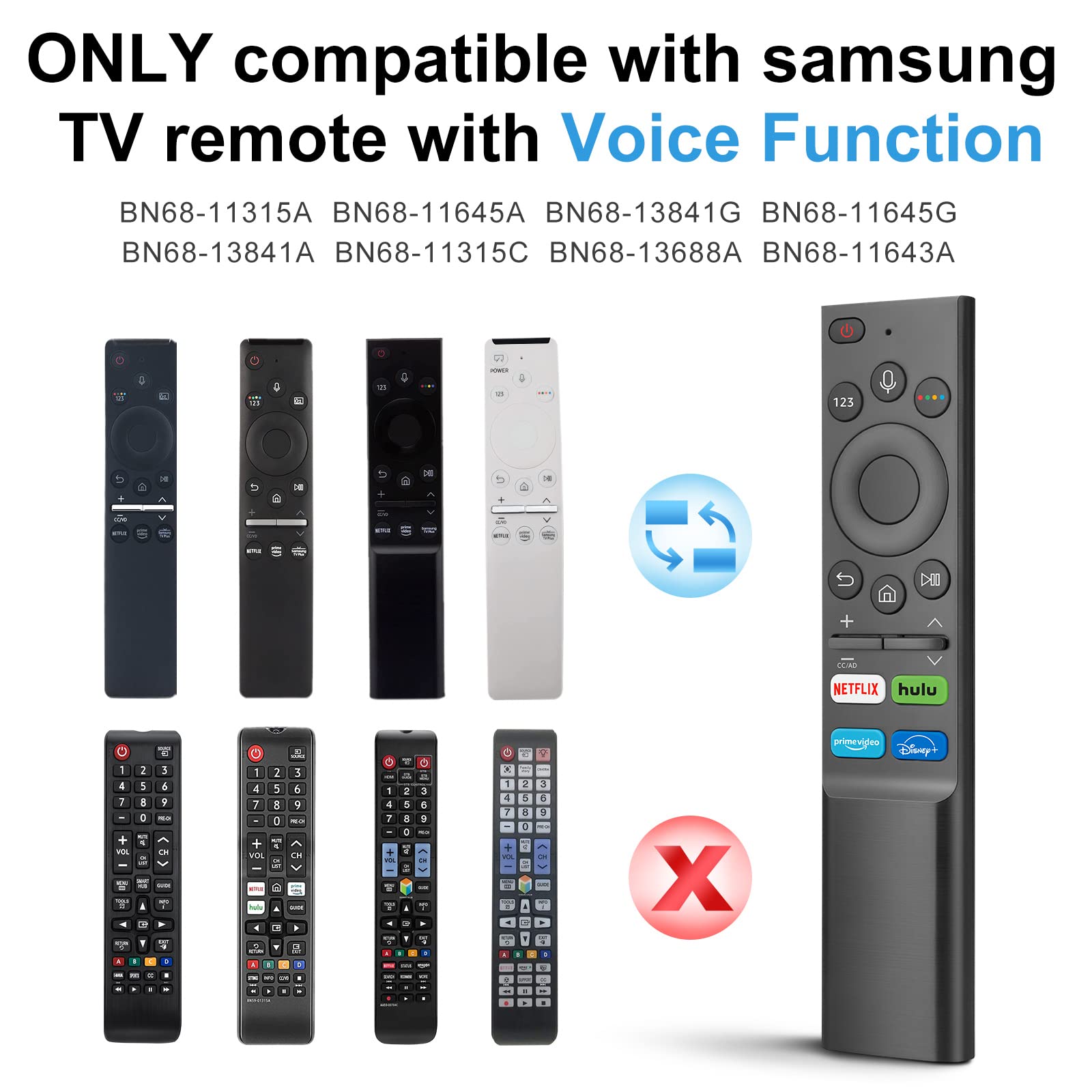 New Replacement Voice Remote for Samsung TVs, only for Samsung-TV-Remote with Voice Function, for Samsung QLED UHD HDR FHD 4K 8K Smart TV