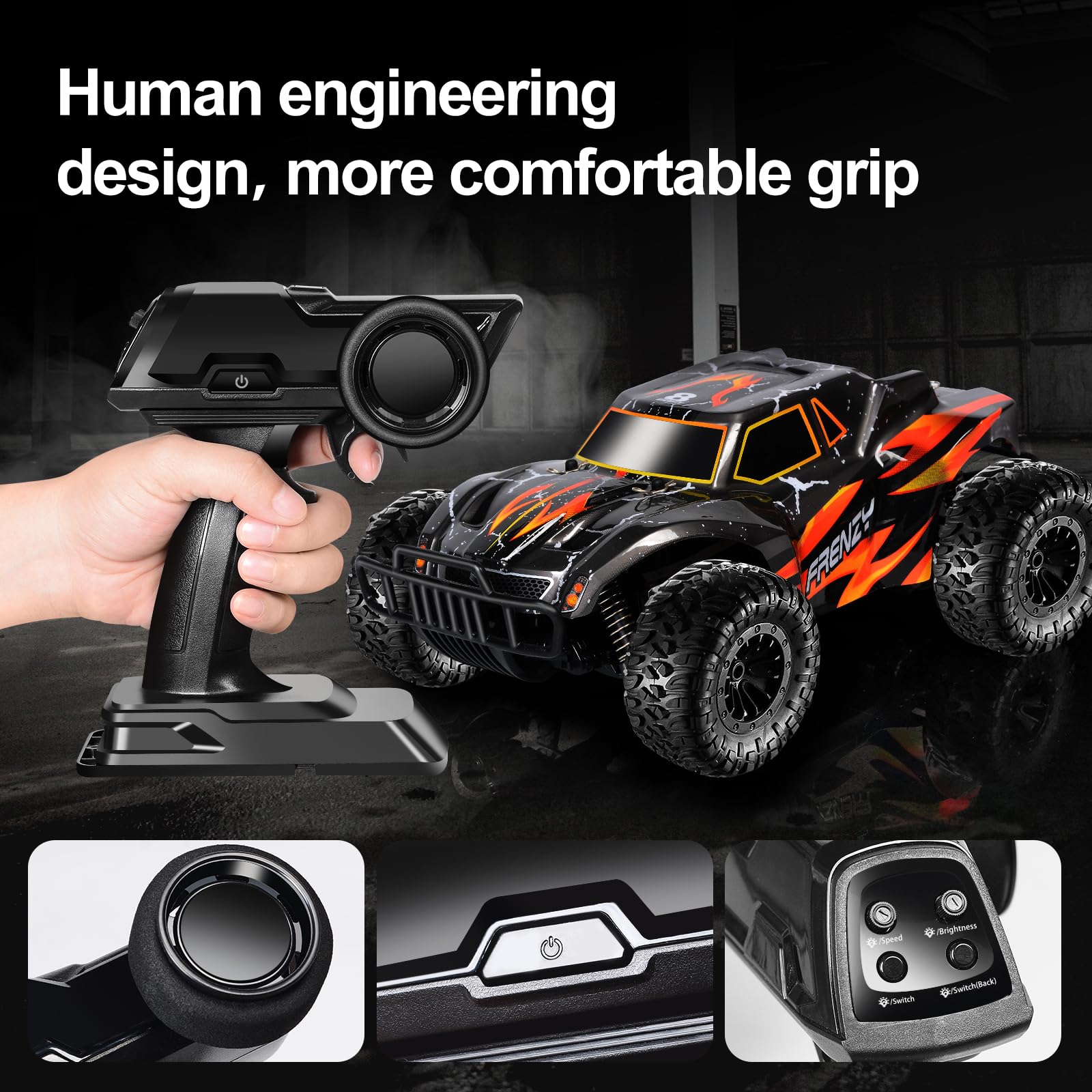 TRIPLEFINE 1:16 Scale Off Road RC Car, 30/km High Speed RC Car with 2 Battery, Remote Control Car with 2.4 GHz Remote Control, Gifts for Kids and Adults, Light Show RC car