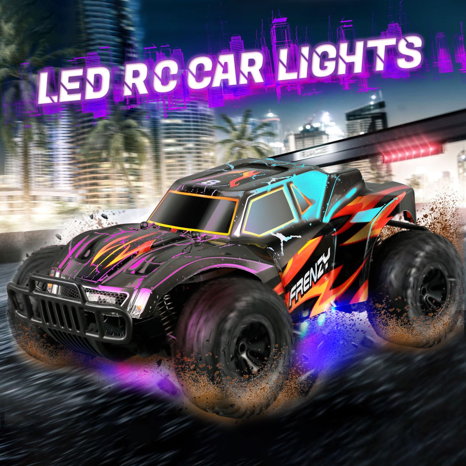 TRIPLEFINE 1:16 Scale Off Road RC Car, 30/km High Speed RC Car with 2 Battery, Remote Control Car with 2.4 GHz Remote Control, Gifts for Kids and Adults, Light Show RC car