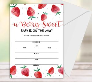 baby shower invitations, berry sweet fill in invites cards wih envelopes, strawberry, set of 25.