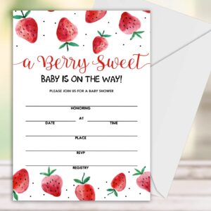 Baby Shower Invitations, Berry sweet Fill In Invites Cards wih Envelopes, Strawberry, Set of 25.