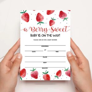 Baby Shower Invitations, Berry sweet Fill In Invites Cards wih Envelopes, Strawberry, Set of 25.