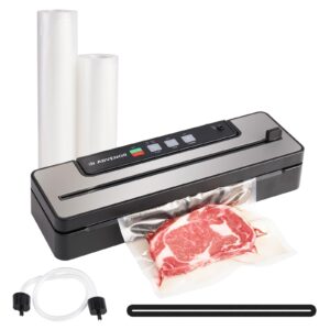 advenor vacuum sealer machine with cutter widened double sealing strips and bag storage, 85kpa dry moist food modes upgraded locking design includes 2 bag rolls 8.6"x16'and 11"x16'