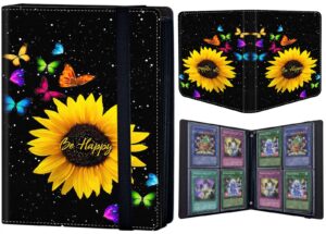 trading card binder 4 pocket 320 cards,card holder book with elastic band fit most standard size cards,card collection binder case for baseball football basketball cards pokemon & mtg,sunflower