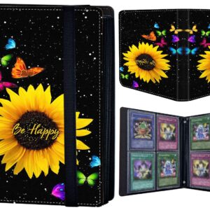 Trading Card Binder 4 Pocket 320 Cards,Card Holder Book with Elastic Band Fit Most Standard Size Cards,Card Collection Binder Case for Baseball Football Basketball Cards Pokemon & MTG,Sunflower