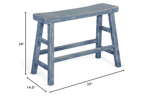 Sunny Designs Marina 24" Farmhouse Mahogany Wood Bench in Ocean Blue