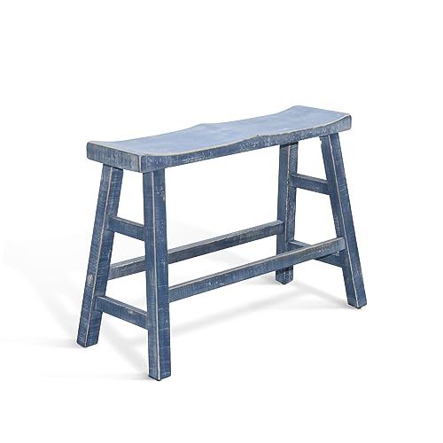 Sunny Designs Marina 24" Farmhouse Mahogany Wood Bench in Ocean Blue