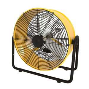 simple deluxe 20 inch heavy duty metal industrial drum fan, 3 speed floor fan for warehouse, workshop, factory and basement, yellow