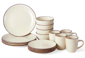 lerinseu round dinnerware set, 16 piece dishes set with 4-piece dinner plates, dessert plate,bowls and mugs, plate and bowls set,service for 4,safety for microwave & dishwasher (beige)