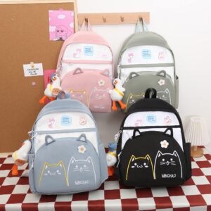 Kawaii Backpack for girls,17in Cute Cat Embroidery School Backpack Set with Lunch Bag Pencil Box,3PCS Aesthetic Student Bookbags,Pink