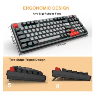 KBMSCITH 80% Mechanical Gaming Keyboard, LED Backlit Compact 96 Keys TKL Wired Mechanical Keyboard with Volume Control Knob, All Anti-Ghosting, Red Switch & Numpad Keyboard for Gaming or Office