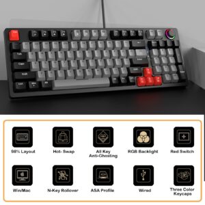 KBMSCITH 80% Mechanical Gaming Keyboard, LED Backlit Compact 96 Keys TKL Wired Mechanical Keyboard with Volume Control Knob, All Anti-Ghosting, Red Switch & Numpad Keyboard for Gaming or Office