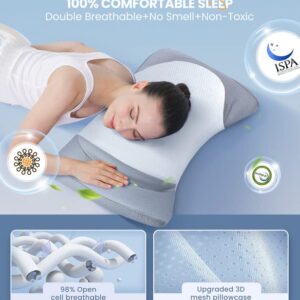 Gadole 8X Support Side Sleeping Pillow for Neck Pain Relief, Adjustable Cervical Fit Shoulder Perfectly, Ergonomic Contour Memory Foam Pillows with Armrest Area, Bed Back Stomach Grey Queen