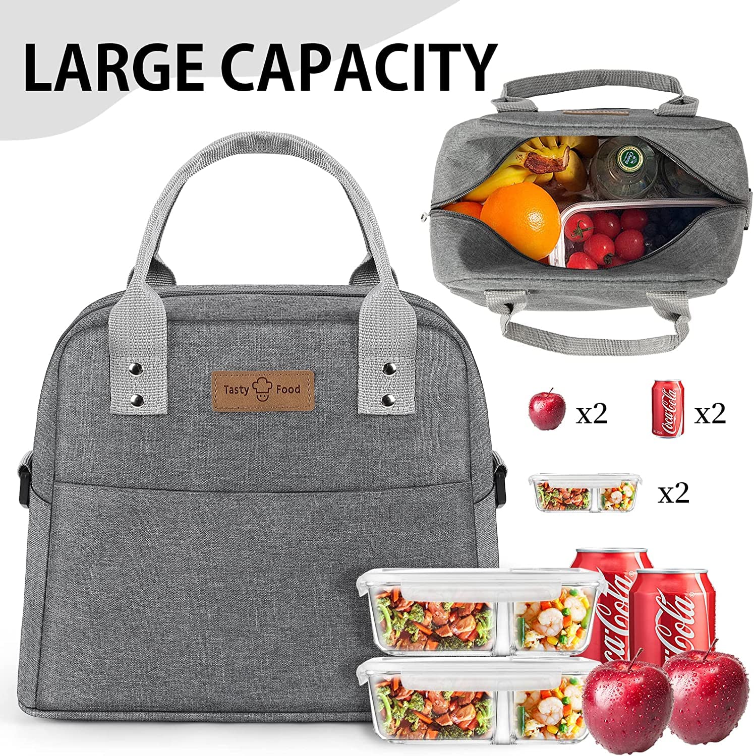 Insulated Lunch Bags for Women Men - Reusable Cooler Lunch Box for Office, Work, Picnic, Beach- Freezable Lunch Bag Organizer for adults - Leakproof lunch bag with adjustable shoulder strap.