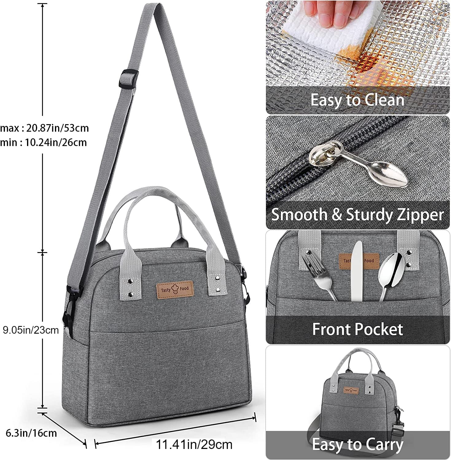 Insulated Lunch Bags for Women Men - Reusable Cooler Lunch Box for Office, Work, Picnic, Beach- Freezable Lunch Bag Organizer for adults - Leakproof lunch bag with adjustable shoulder strap.