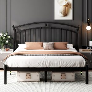 feonase queen black bed frame, heavy-duty metal bed frame with 13 hardened steel slats, 12" under-bed storage, noise-free, easy assembly