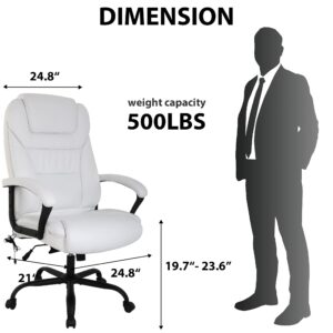 500 LBS Ergonomic Executive Office Chair, High Back Desk Chair with Massage Lumbar Support, Swivel Rocking Chair Computer Desk Chair with Padded Armrest and Adjustable Height, White