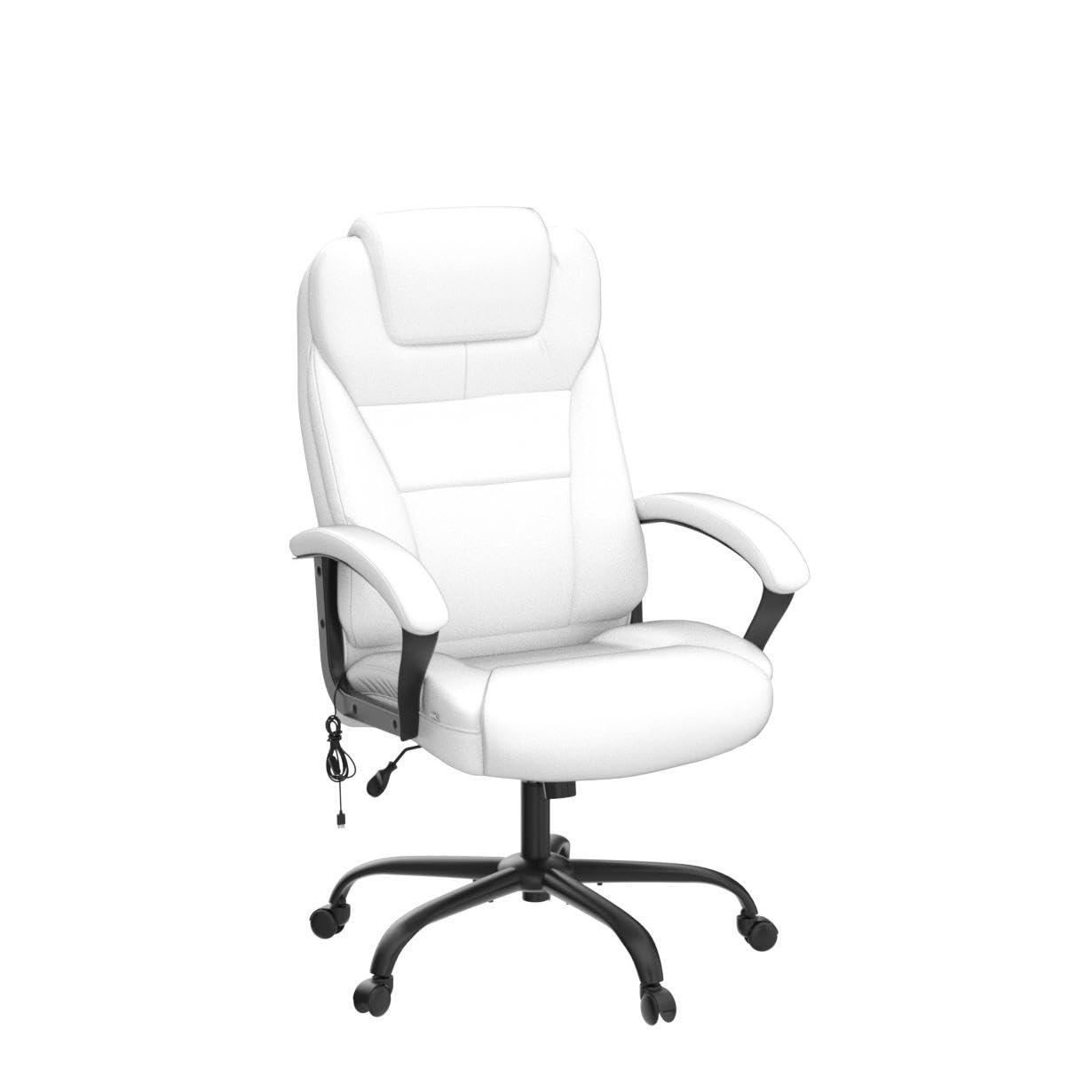 500 LBS Ergonomic Executive Office Chair, High Back Desk Chair with Massage Lumbar Support, Swivel Rocking Chair Computer Desk Chair with Padded Armrest and Adjustable Height, White