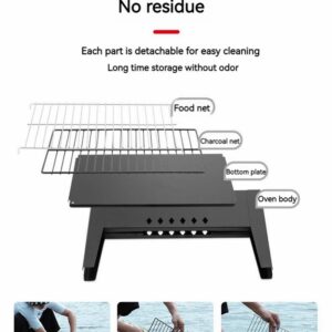 All-in-One Portable Folding BBQ Grill Set for Family Picnic - Food-Grade Material, Thickened Grill Net, Large Carbon Tank Capacity