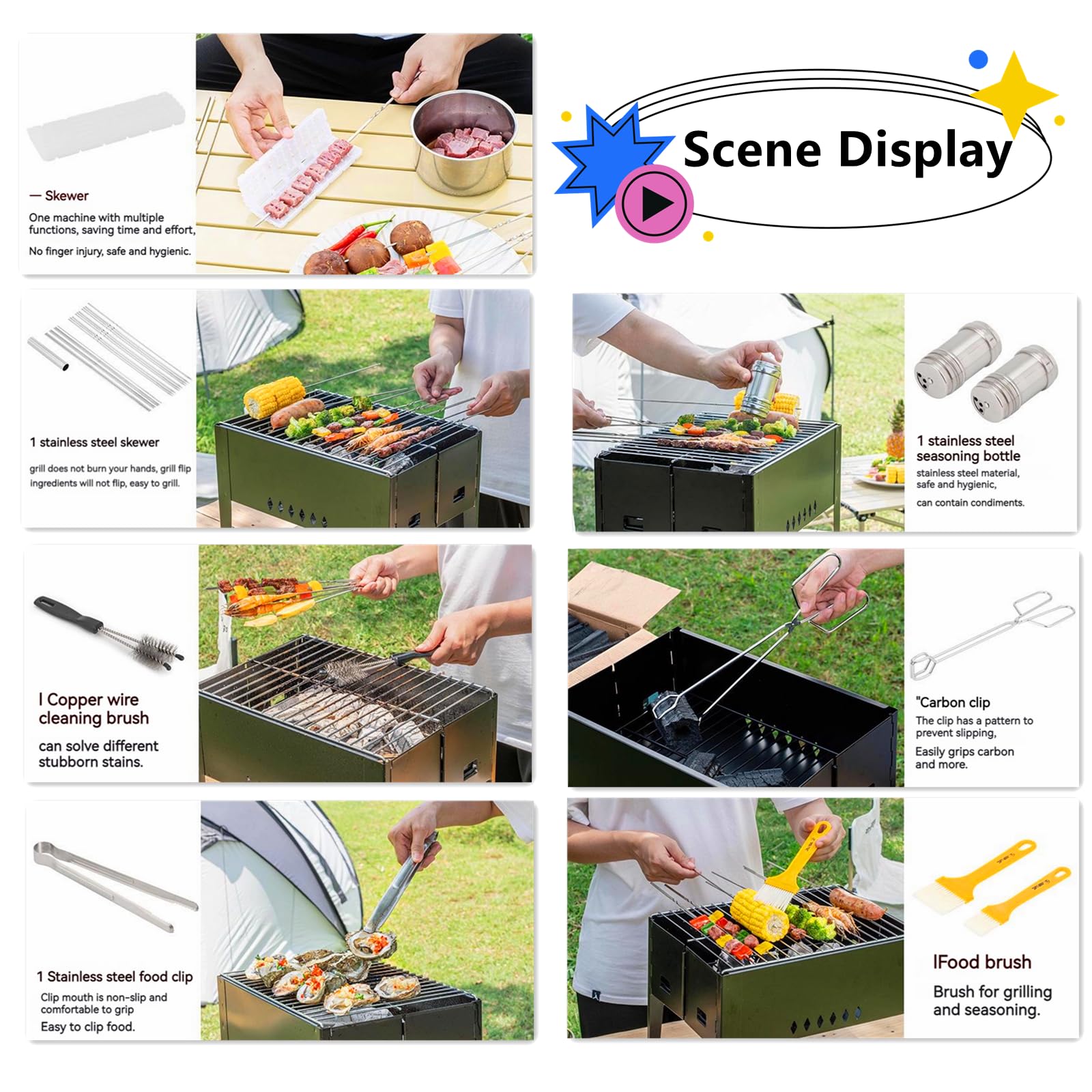 All-in-One Portable Folding BBQ Grill Set for Family Picnic - Food-Grade Material, Thickened Grill Net, Large Carbon Tank Capacity