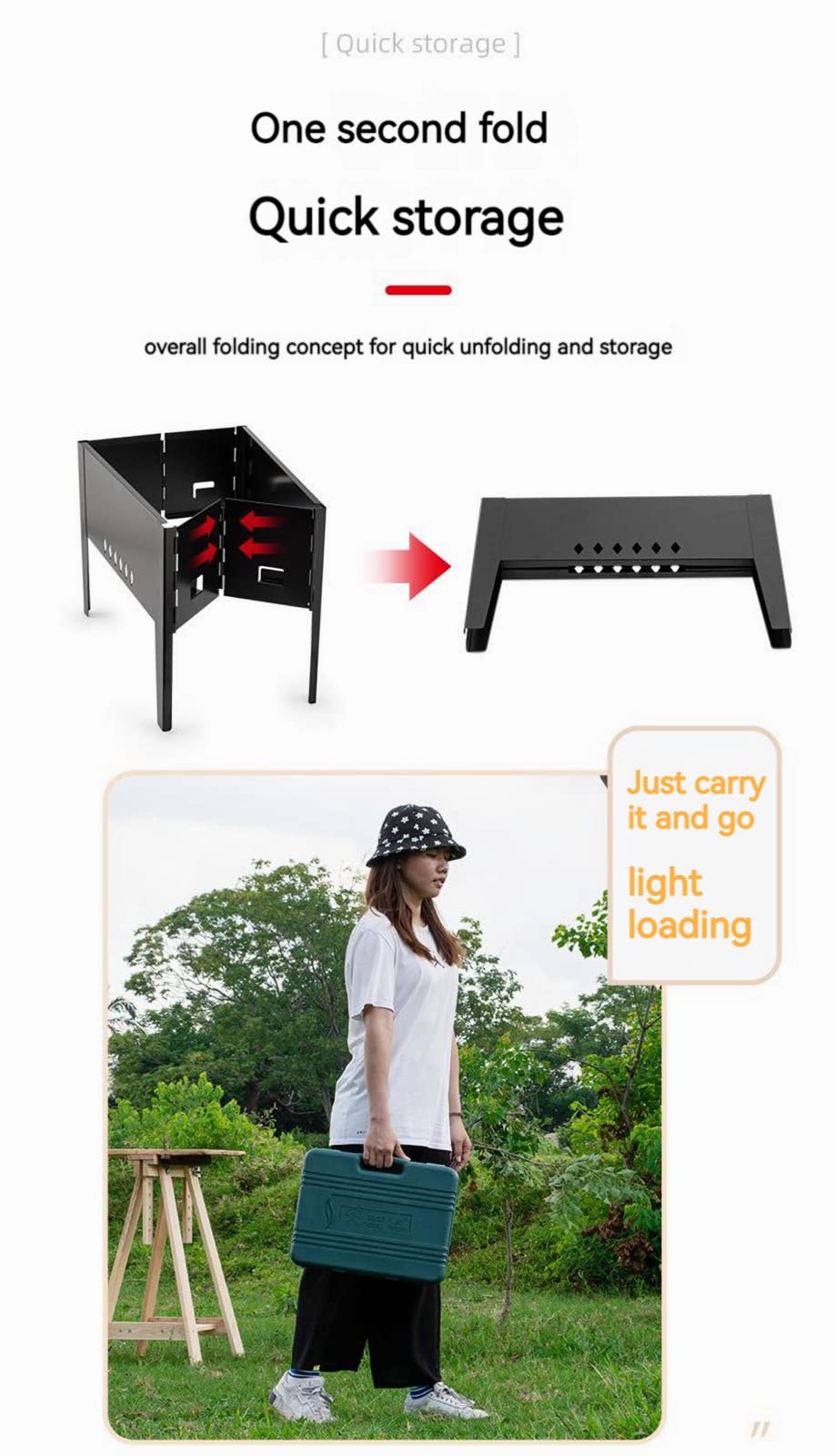 All-in-One Portable Folding BBQ Grill Set for Family Picnic - Food-Grade Material, Thickened Grill Net, Large Carbon Tank Capacity