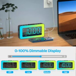 Digital Alarm Clock for Bedroom, Colorful Dynamic RGB Night Lights, Multicolor Digits Display, 0%-100% Dimmable, Sleep Aid, USB Charger, Small Led Bedside Digital Clocks for Kids, Boys, Girls, Teens