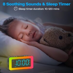 Digital Alarm Clock for Bedroom, Colorful Dynamic RGB Night Lights, Multicolor Digits Display, 0%-100% Dimmable, Sleep Aid, USB Charger, Small Led Bedside Digital Clocks for Kids, Boys, Girls, Teens