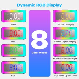 Digital Alarm Clock for Bedroom, Colorful Dynamic RGB Night Lights, Multicolor Digits Display, 0%-100% Dimmable, Sleep Aid, USB Charger, Small Led Bedside Digital Clocks for Kids, Boys, Girls, Teens