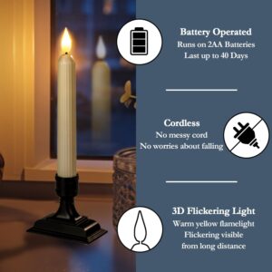 Homemory Battery-Operated LED Window Candles - Set of 6 Ivory Flameless Taper Candles with Dusk-to-Dawn Sensor and Black Holders