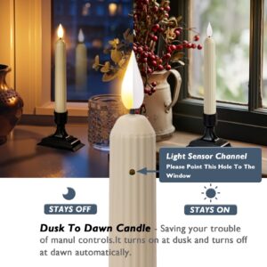 Homemory Battery-Operated LED Window Candles - Set of 6 Ivory Flameless Taper Candles with Dusk-to-Dawn Sensor and Black Holders