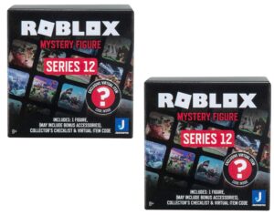 roblox action figure mystery blind box, 2-pack - series 12 - mix & match collectible minifigures & accessories w/exclusive virtual item code - gift for kids - 8+